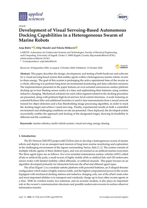 Pdf Development Of Visual Servoing Based Autonomous Docking Capabilities In A Heterogeneous