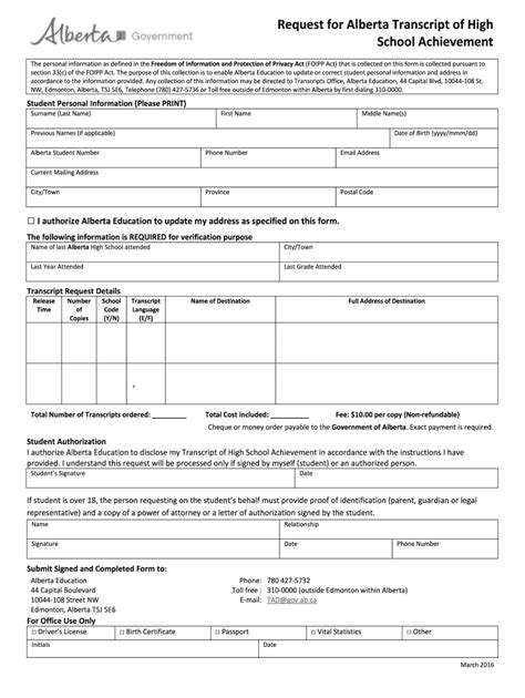 Fillable Online Education Alberta Alberta Transcript Of High School