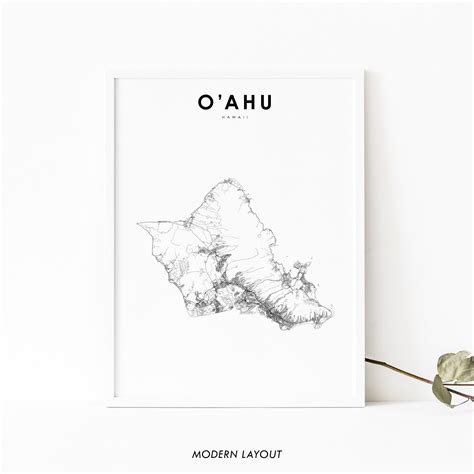 Oahu Hi Map Print Oahu Hawaii Usa Map Art Poster Etsy