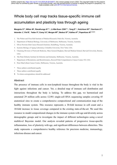 Pdf Whole Body Cell Map Tracks Tissue Specific Immune Cell