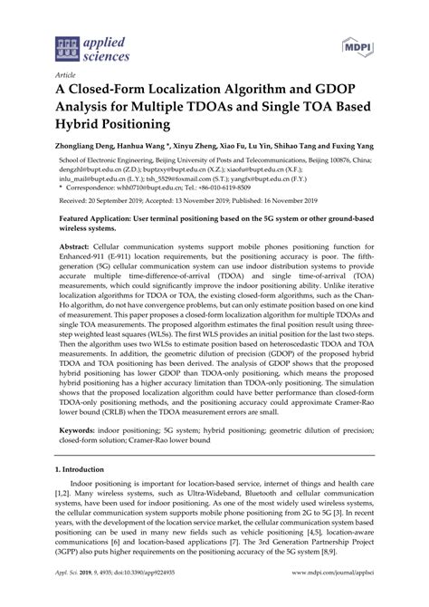 Pdf A Closed Form Localization Algorithm And Gdop Analysis For