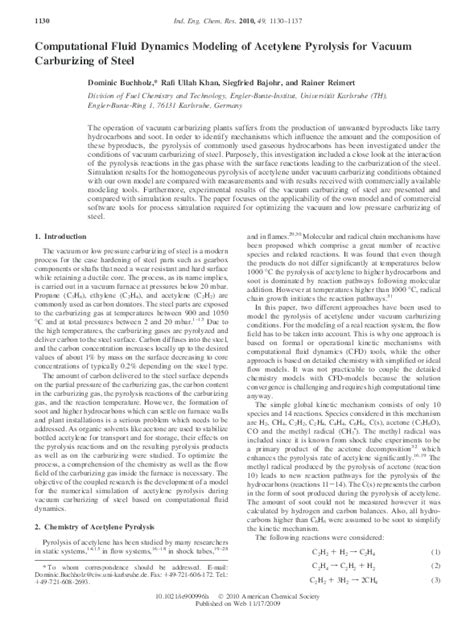 Pdf Computational Fluid Dynamics Modeling Of Acetylene Pyrolysis For Vacuum Carburizing Of Steel