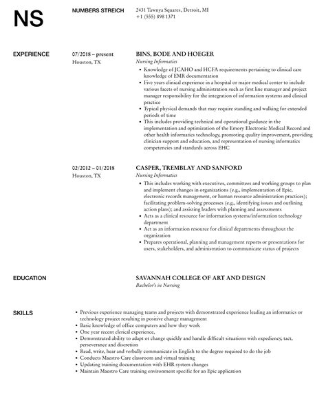 Nursing Informatics Resume Samples Velvet Jobs