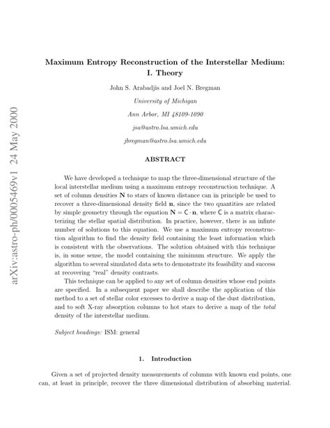 Pdf Maximum Entropy Reconstruction Of The Interstellar Medium I Theory