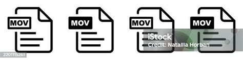Mov 파일 형식 아이콘이 설정됩니다 Mov 파일 다운로드 기호 텍스트 이미지 벡터 이미지 비디오 대화형 양식의 파일 형식입니다  파일 형식에 대한 스톡 벡터 아트 및