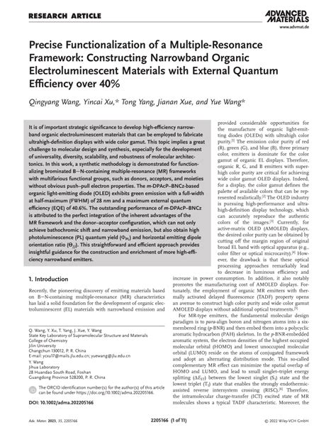 Precise Functionalization Of Multiple Resonance Framework Constructing Narrowband Organic