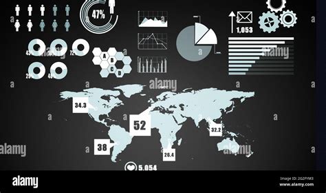 composition of statistics digital data processing and world map stock