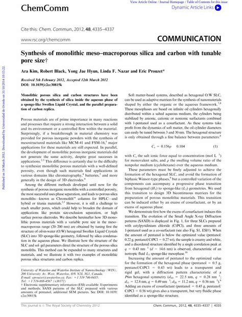 Pdf Synthesis Of Monolithic Mesomacroporous Silica And Carbon With