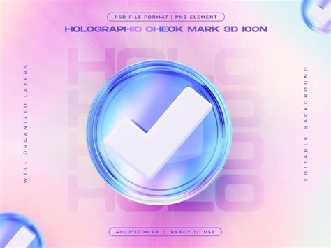 Premium Psd Holographic Check Mark Icon Isolated 3d Render Illustration