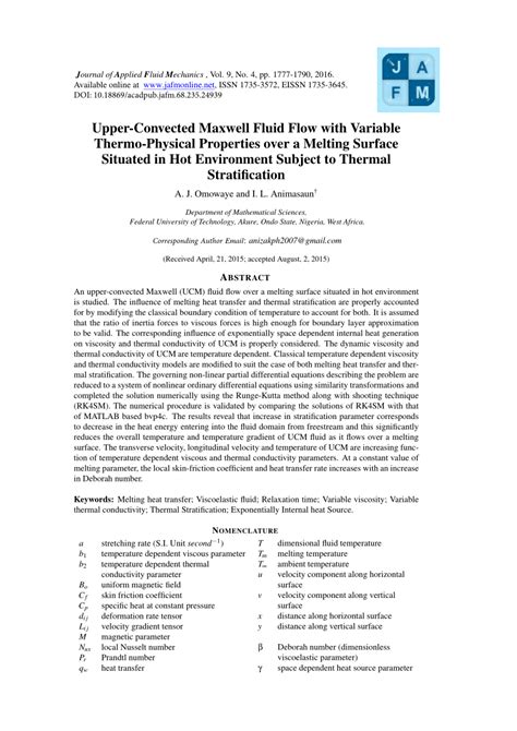Pdf Upper Convected Maxwell Fluid Flow With Variable Thermo Physical