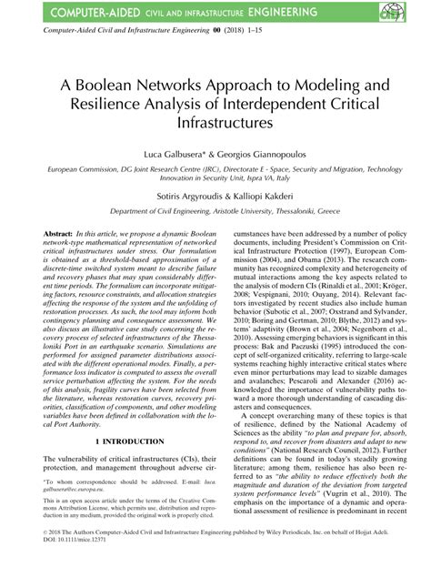 Pdf A Boolean Networks Approach To Modeling And Resilience Analysis Of Interdependent Critical