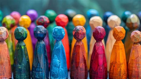 A Group Of Colorful Wooden Figures Stand Close Together Representing Diversity And Community
