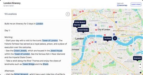 Travel Itinerary Created By Textomap