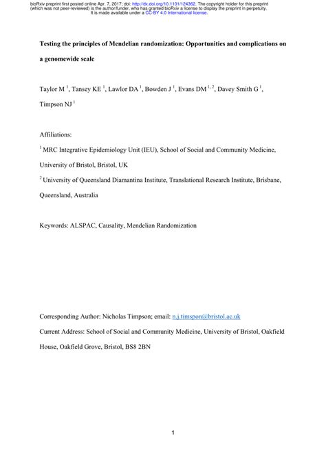 Pdf Testing The Principles Of Mendelian Randomization Opportunities And Complications On A