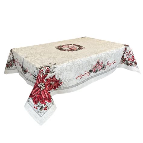 Скатертина Maystat Різдвяний вінок гобеленова 137х238 см срібляста 0010 Pr137 240 фото