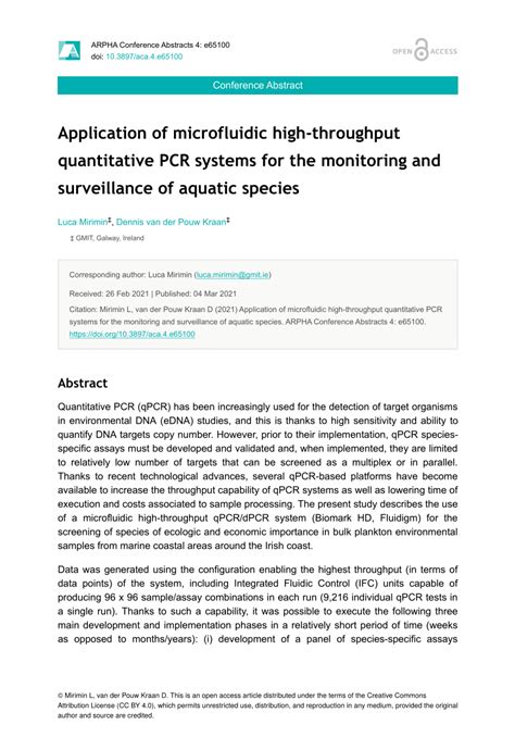 Pdf Application Of Microfluidic High Throughput Quantitative Pcr Systems For The Monitoring