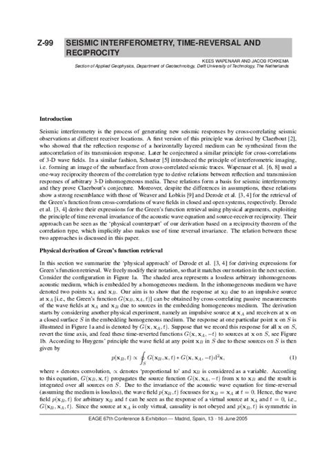 Pdf Seismic Interferometry Time Reversal And Reciprocity Jacob