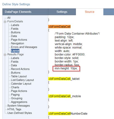 display only fields formatting styles and localizations caspio