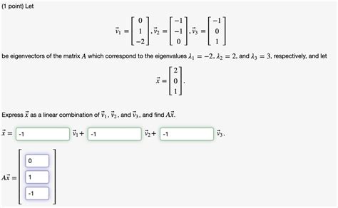 Solved Point Let Vz [ [ ] Be Eigenvectors Of The Matrix A Which Correspond To The Eigenvalues