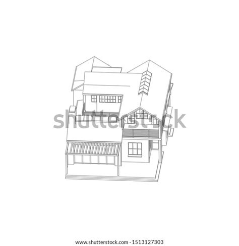 Blueprint Wireframe Style Modern Architecture Exterior Stock Vector