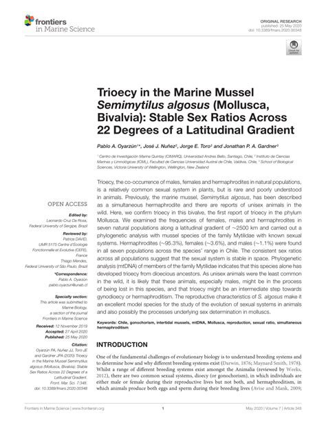 Pdf Trioecy In The Marine Mussel Semimytilus Algosus Mollusca