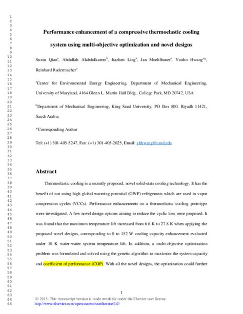 Pdf Performance Enhancement Of A Compressive Thermoelastic Cooling