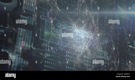 Image Of Network Of Connections Over Interface With Data Processing Against Black Background