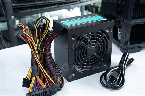 Side View Of Computer Power Supply Computer Components Motherboard And Electrical Circuits