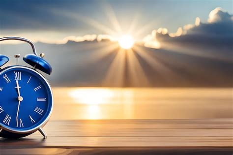 Premium Photo A Blue Alarm Clock With The Time Of 7 45 On The Clock