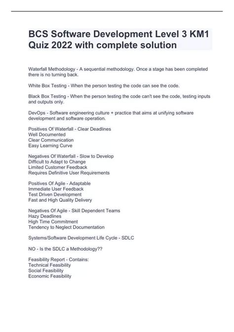 Bcs Software Development Level 3 Km1 Quiz 2024 With Complete Solution Nursing Stuvia Us