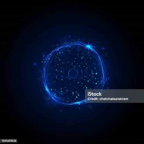 행복 한 새 해 2019 배경입니다 휴가 디자인을 위한 벡터 일러스트입니다 파티 포스터입니다 인사말 카드 배너 또는 초대장 템플릿 개요 반짝이 소용돌이 흔적 효과 배경으로