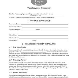 Tree Trimming Contract Template Attorney Written Editable Instant Download Tree Pruning
