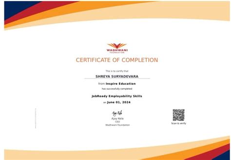 Completed Employability Skills Course By Wadhwani Foundation Shreya