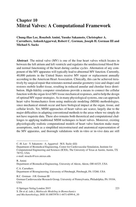 Pdf Mitral Valves A Computational Framework