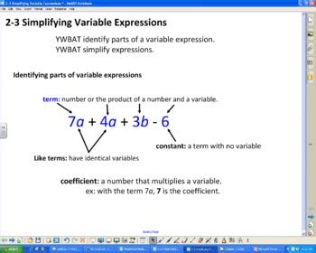 Simplifying Variable Expressions Smartboard By Lindsay Ashley TpT