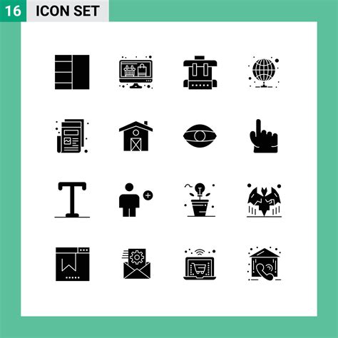 16 Thematic Vector Solid Glyphs And Editable Symbols Of Home Paper School Newspaper Server