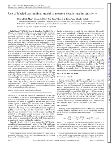 Pdf Use Of Labeled Oral Minimal Model To Measure Hepatic Insulin Sensitivity