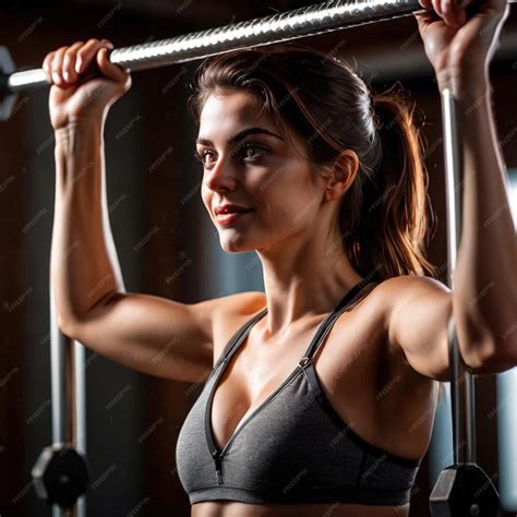 Premium Photo Smiling Athletic Woman Doing Pullup Fitness Exercise