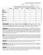 Assignment 1 Grading Rubric Doc SOSC 1350 Grading Sheet For Assignment 1 Babe Grade