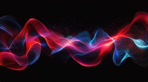Abstract Waves Of Light In Red And Blue Against A Black Background Creating A Dynamic Visual