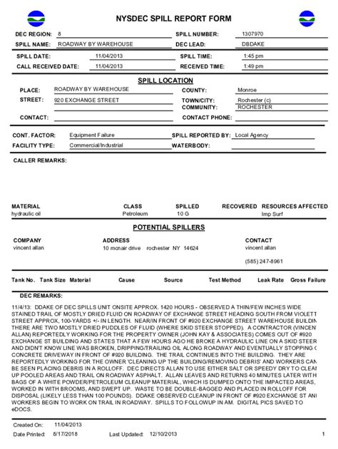 Fillable Online Pdf Nysdec Spill Report Form Fax Email Print Pdffiller