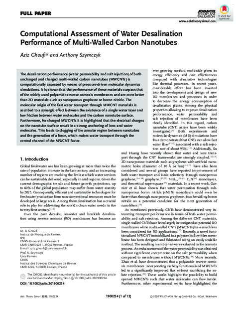 Pdf Computational Assessment Of Water Desalination Performance Of