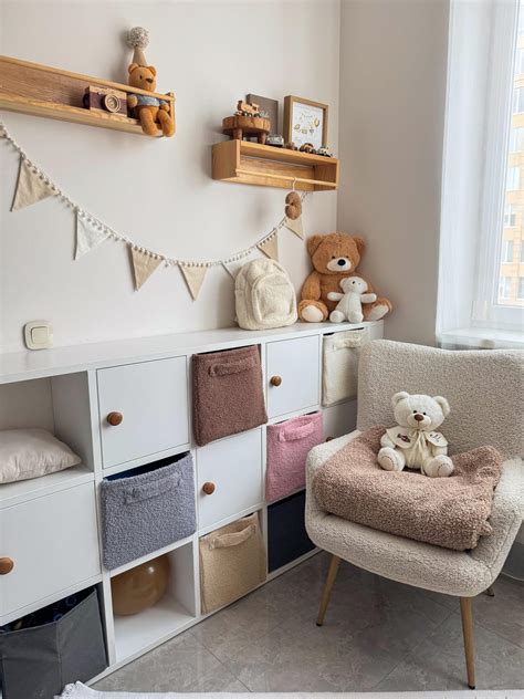 Teddy Bear Fabric Storage Basket Square Toy Organizer For Nursery