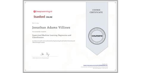 Jonathan V On Linkedin Completion Certificate For Supervised Machine