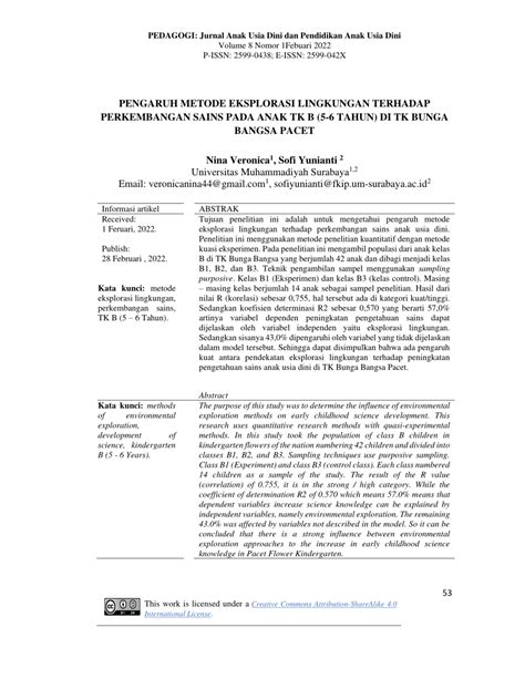 Pdf Pengaruh Metode Eksplorasi Lingkungan Terhadap Perkembangan Sains