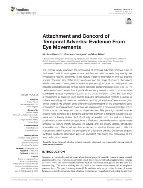 Pdf Attachment And Concord Of Temporal Adverbs Evidence From Eye Movements