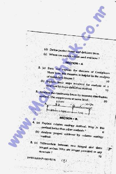 Structural Analysis 2 May 2013 B Tech 4th Semester Question Paper