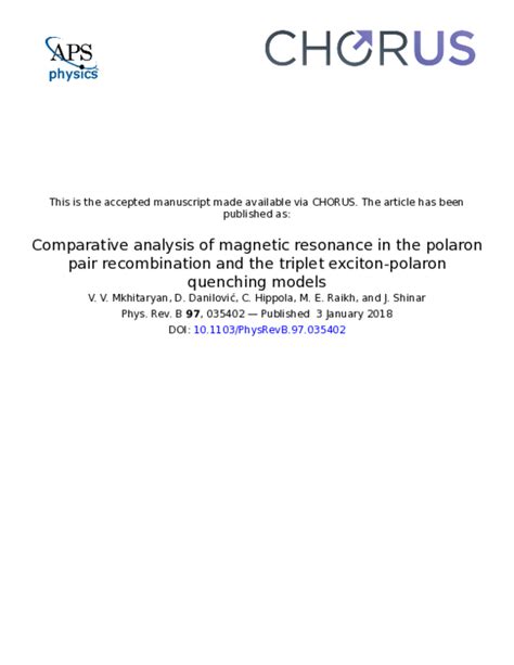 Pdf Comparative Analysis Of Magnetic Resonance In The Polaron Pair Recombination And The