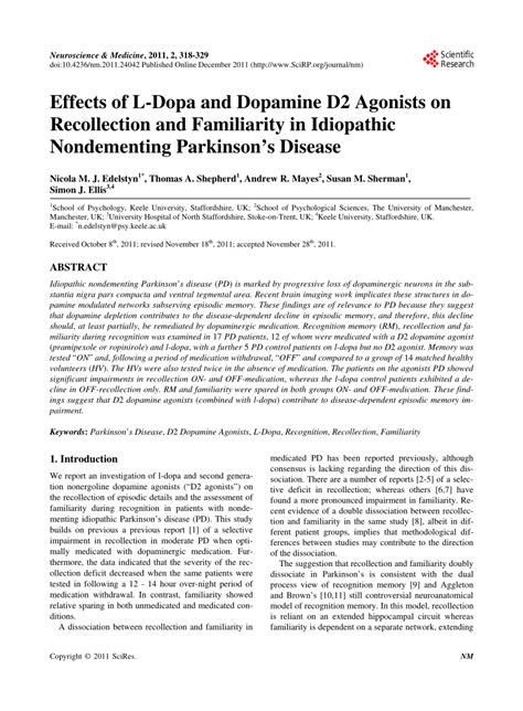 Pdf Effects Of L Dopa And Dopamine D2 Agonists On Recollection And