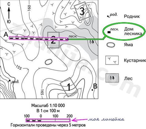 Определите по карте расстояние на местности по прямой от точки А до дома лесника Измерение